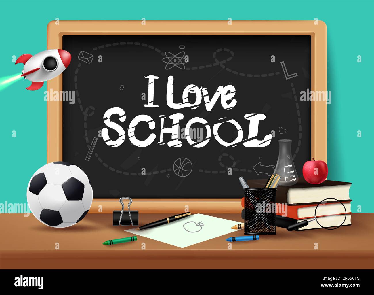 I love school text vector design. School educational element books ...