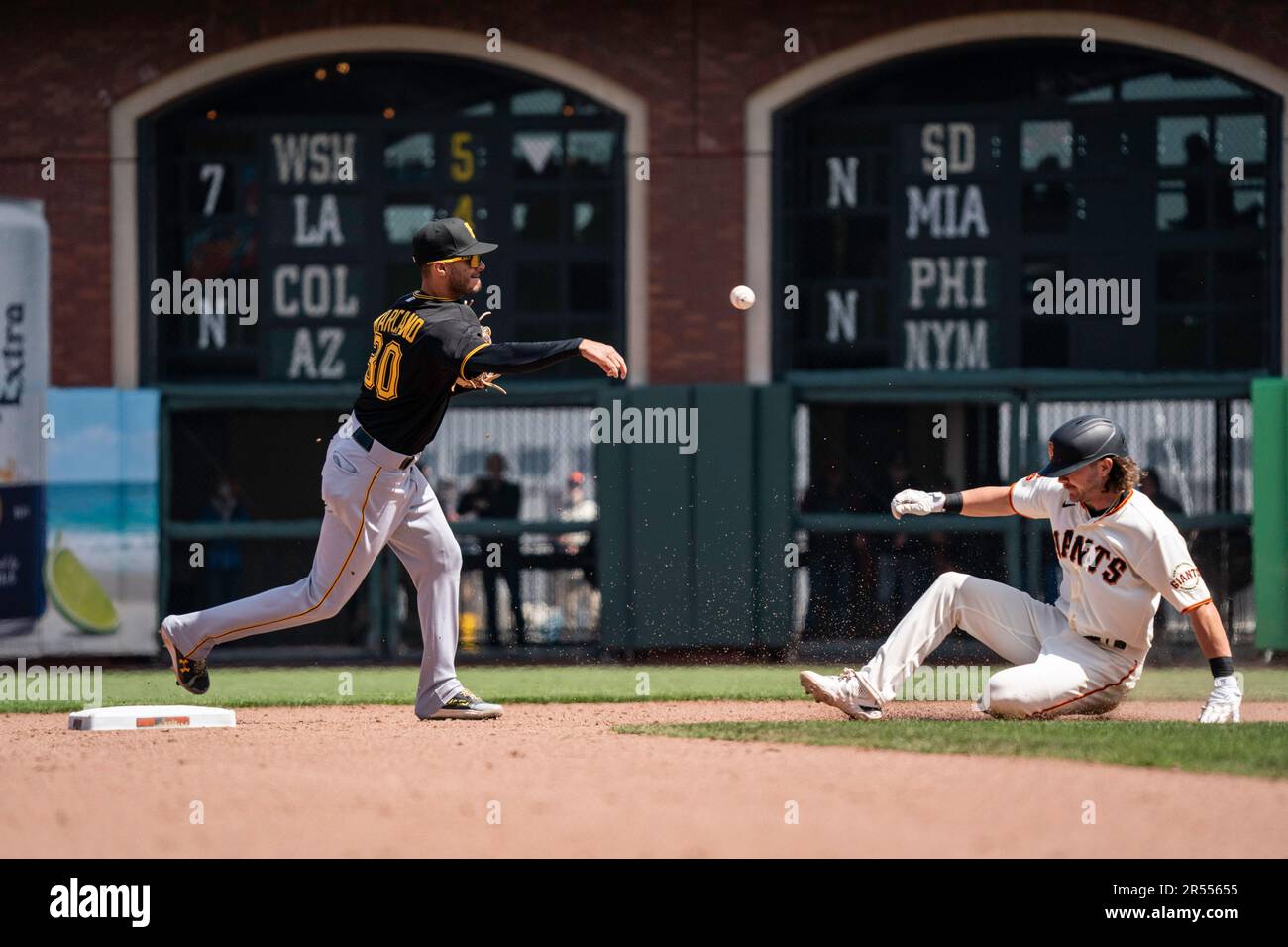 Pittsburgh Pirates second baseman Tucupita Marcano (30) ends the game ...