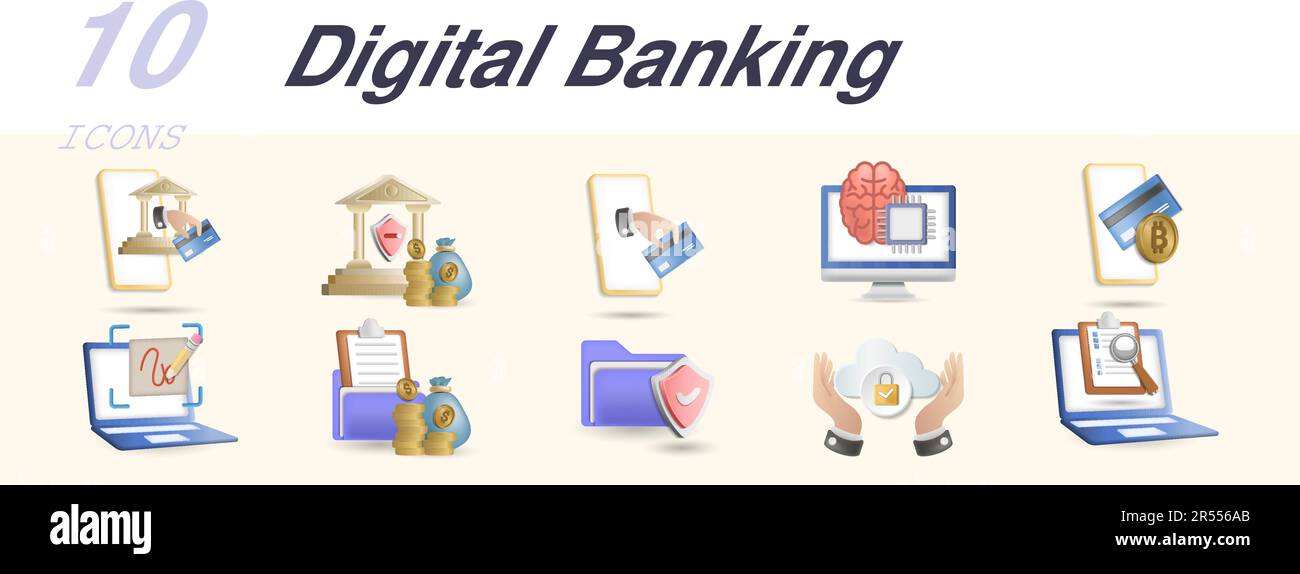Digital banking set. Creative icons: mobile banking, banking service, e ...