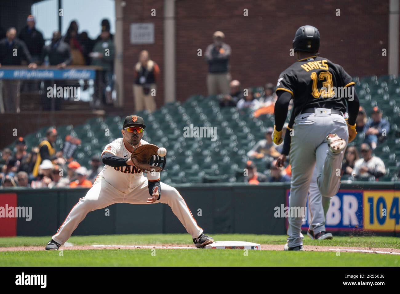 San Francisco Giants left fielder LaMonte Wade Jr. (31) catches a throw ...