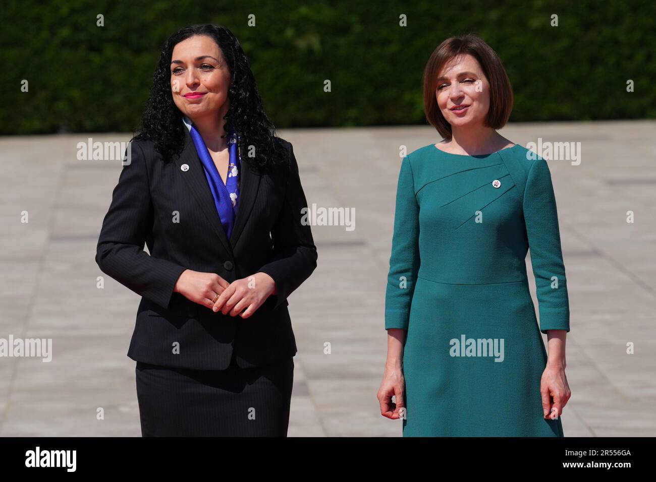 President of Moldova Maia Sandu (right) welcomes President of Kosovo ...
