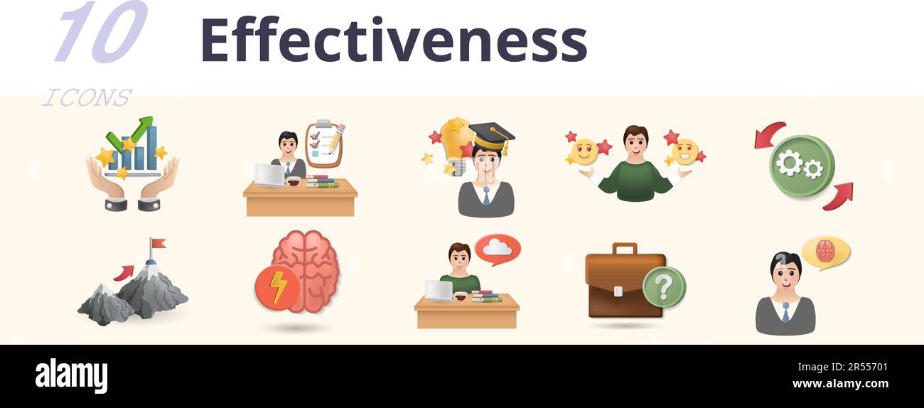 Effectiveness set. Creative icons: inspiration, routine, genius ...