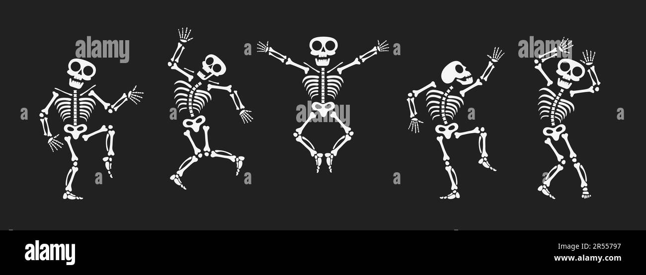 Skeletons dancing with different positions flat style design vector ...