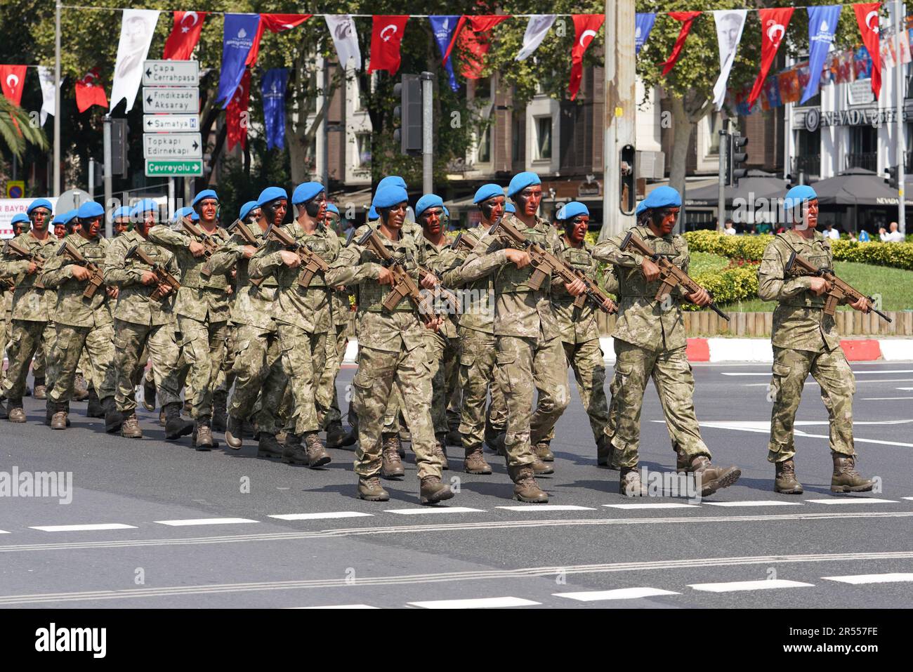 ISTANBUL, TURKIYE - AUGUST 30, 2022: Soldiers march during 100th ...