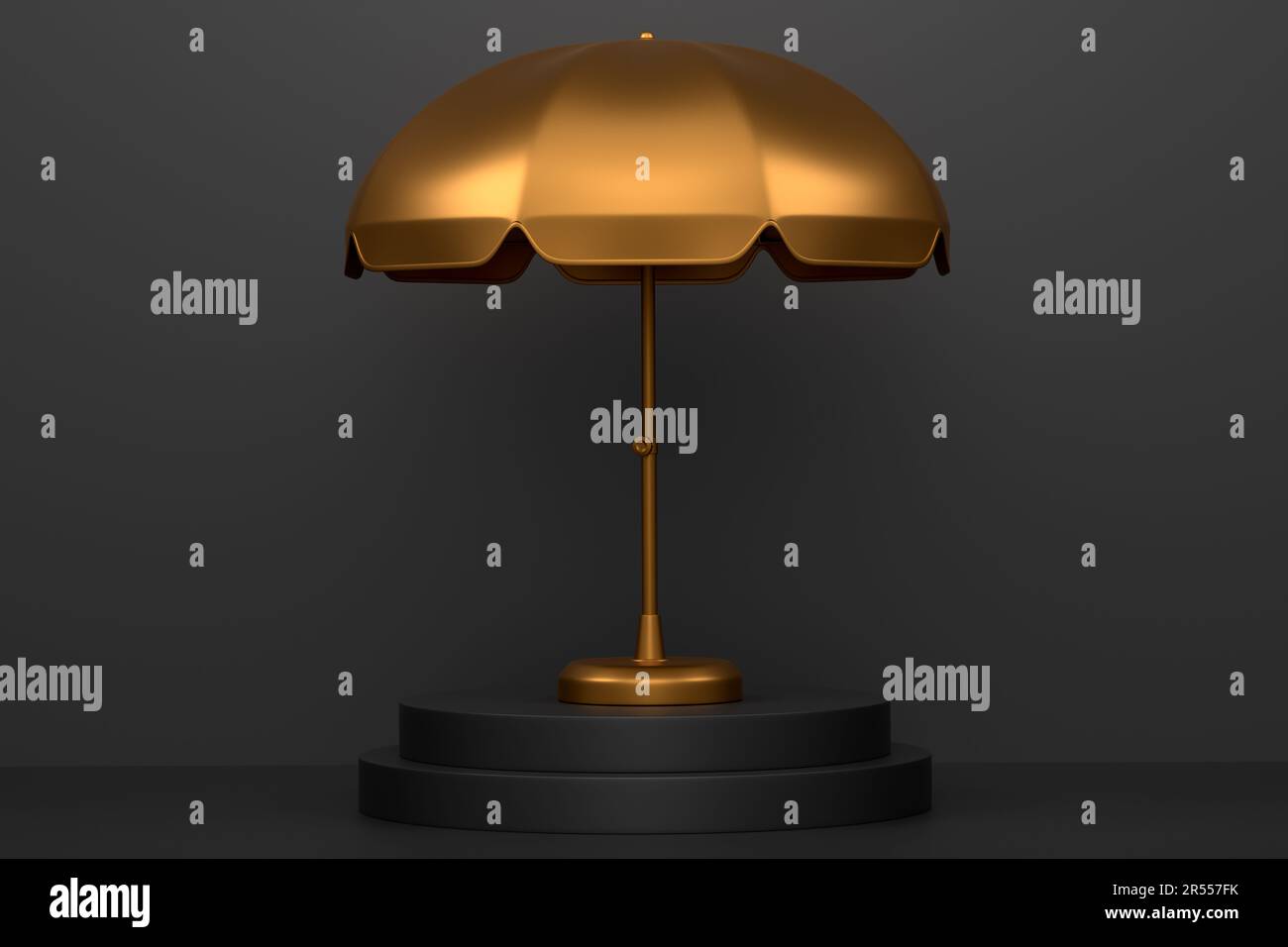 Beach umbrella for lounge zone on cylinder podium with steps on ...