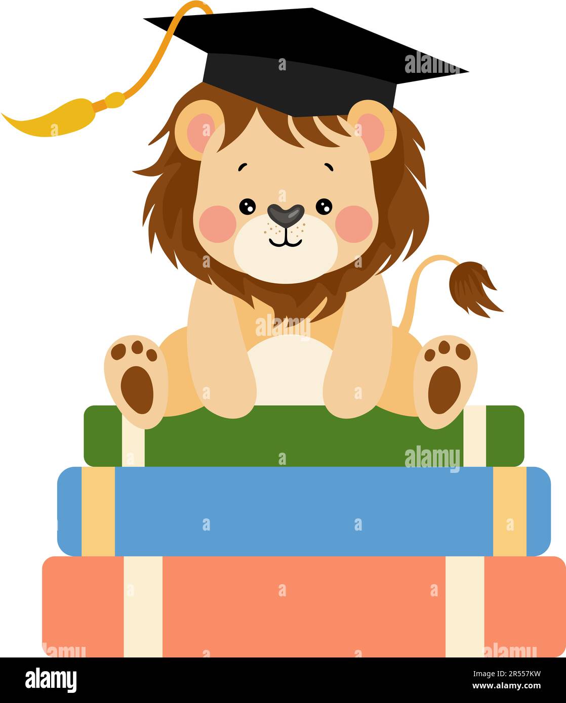 Cute lion with graduation cap sitting on top of books Stock Photo - Alamy