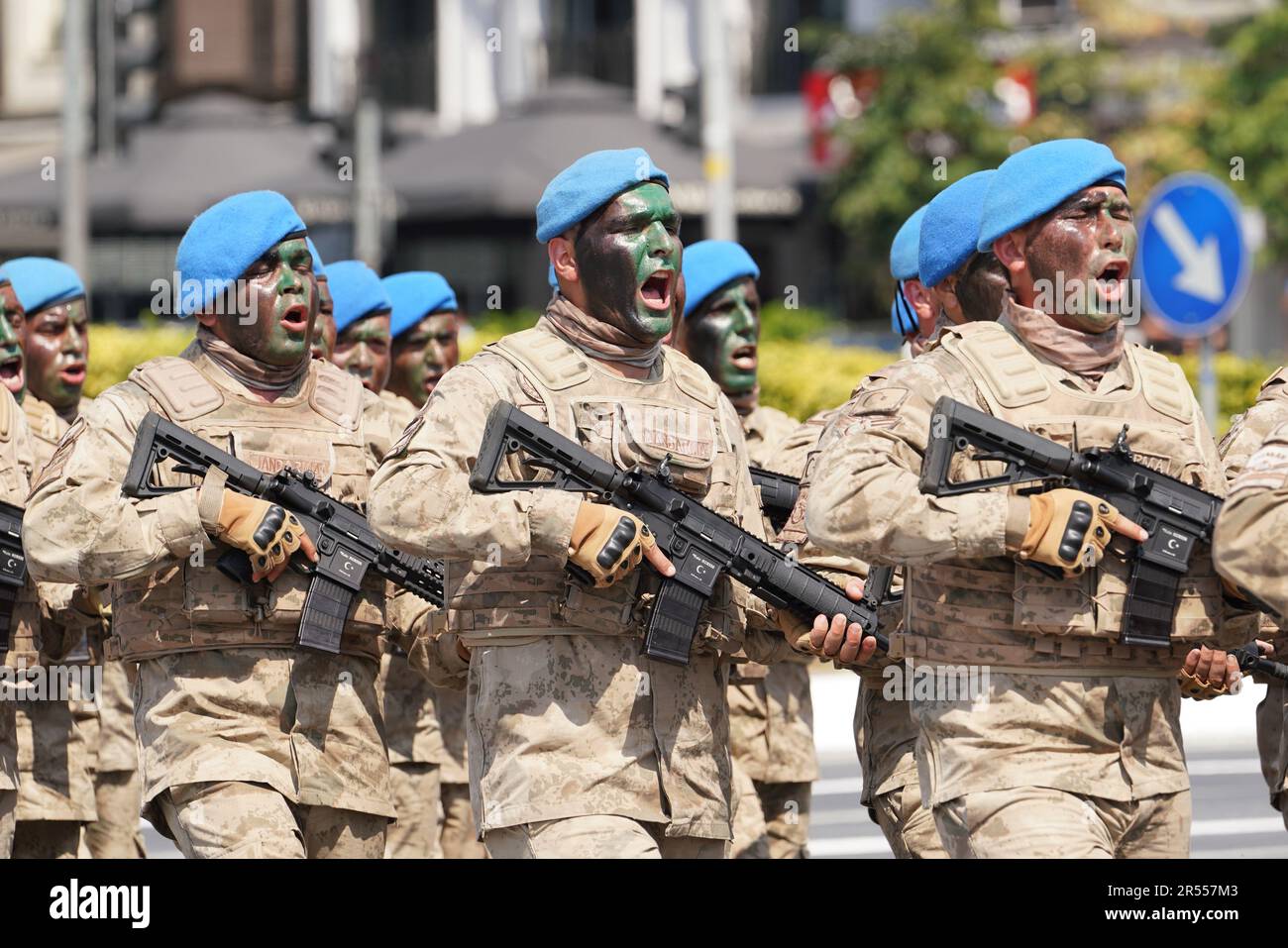 ISTANBUL, TURKIYE - AUGUST 30, 2022: Soldiers march during 100th ...