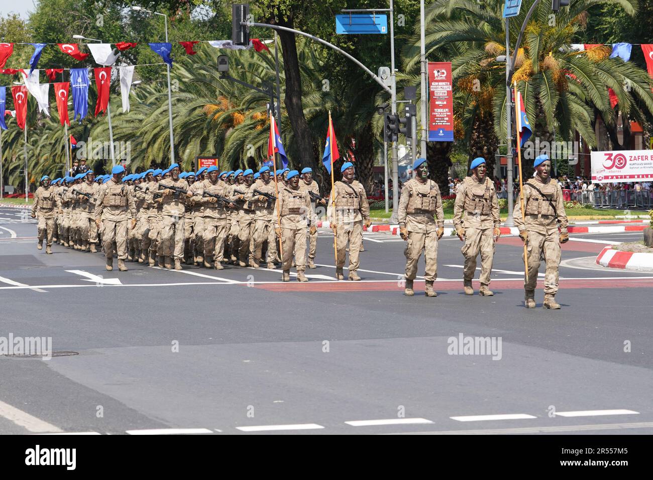 ISTANBUL, TURKIYE - AUGUST 30, 2022: Soldiers march during 100th ...