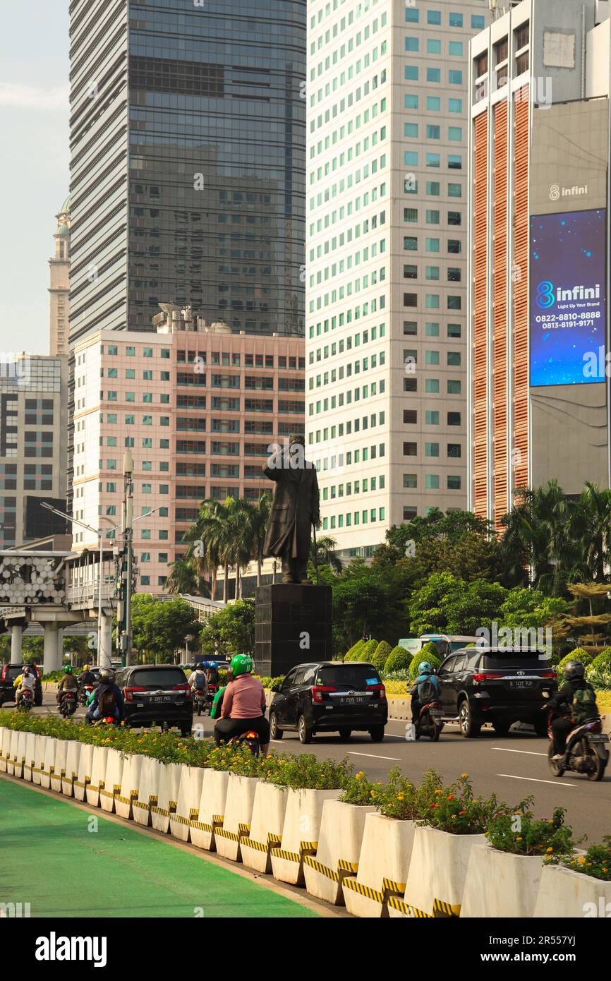 Sudirman Street in Jakarta with Statue of Sudirman Stock Photo - Alamy
