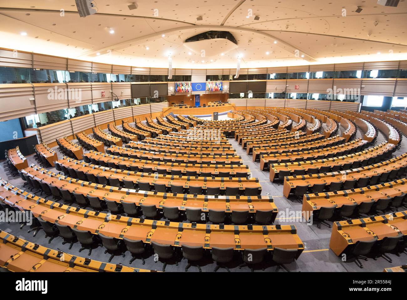 The hemicycle of the European Parliament in Paul-Henri Spaak building ...