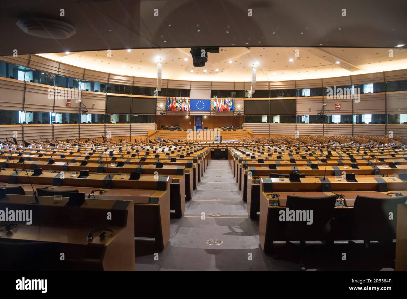 The hemicycle of the European Parliament in Paul-Henri Spaak building ...
