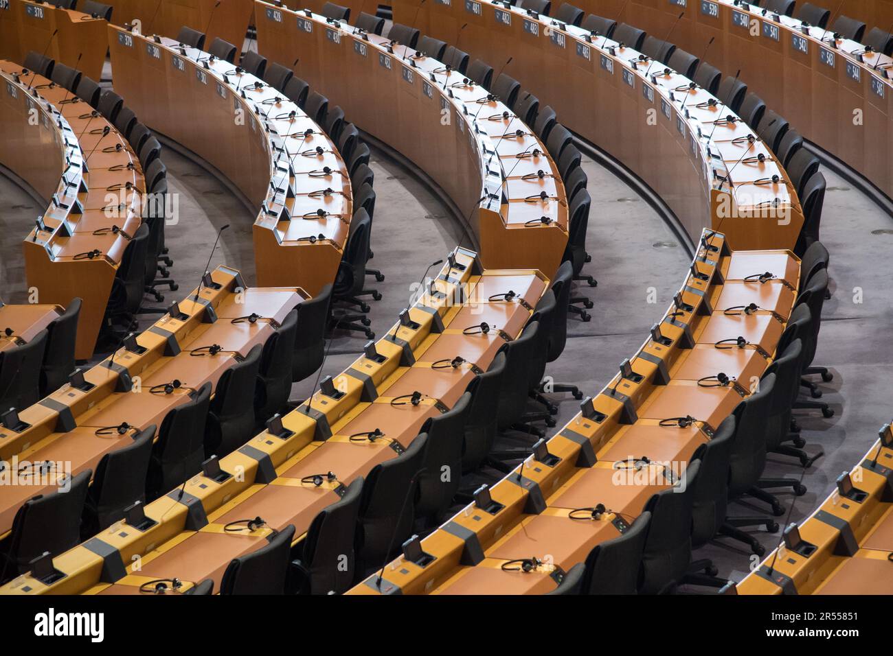 The hemicycle of the European Parliament in Paul-Henri Spaak building ...