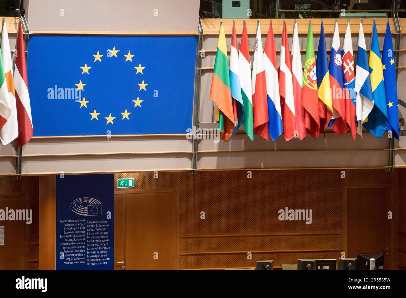 The hemicycle of the European Parliament in Paul-Henri Spaak building ...