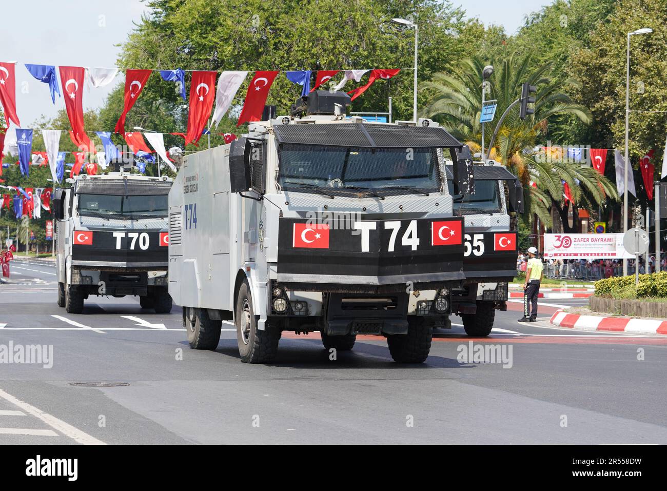 ISTANBUL, TURKIYE - AUGUST 30, 2022: Police vehicle parade during 100th ...
