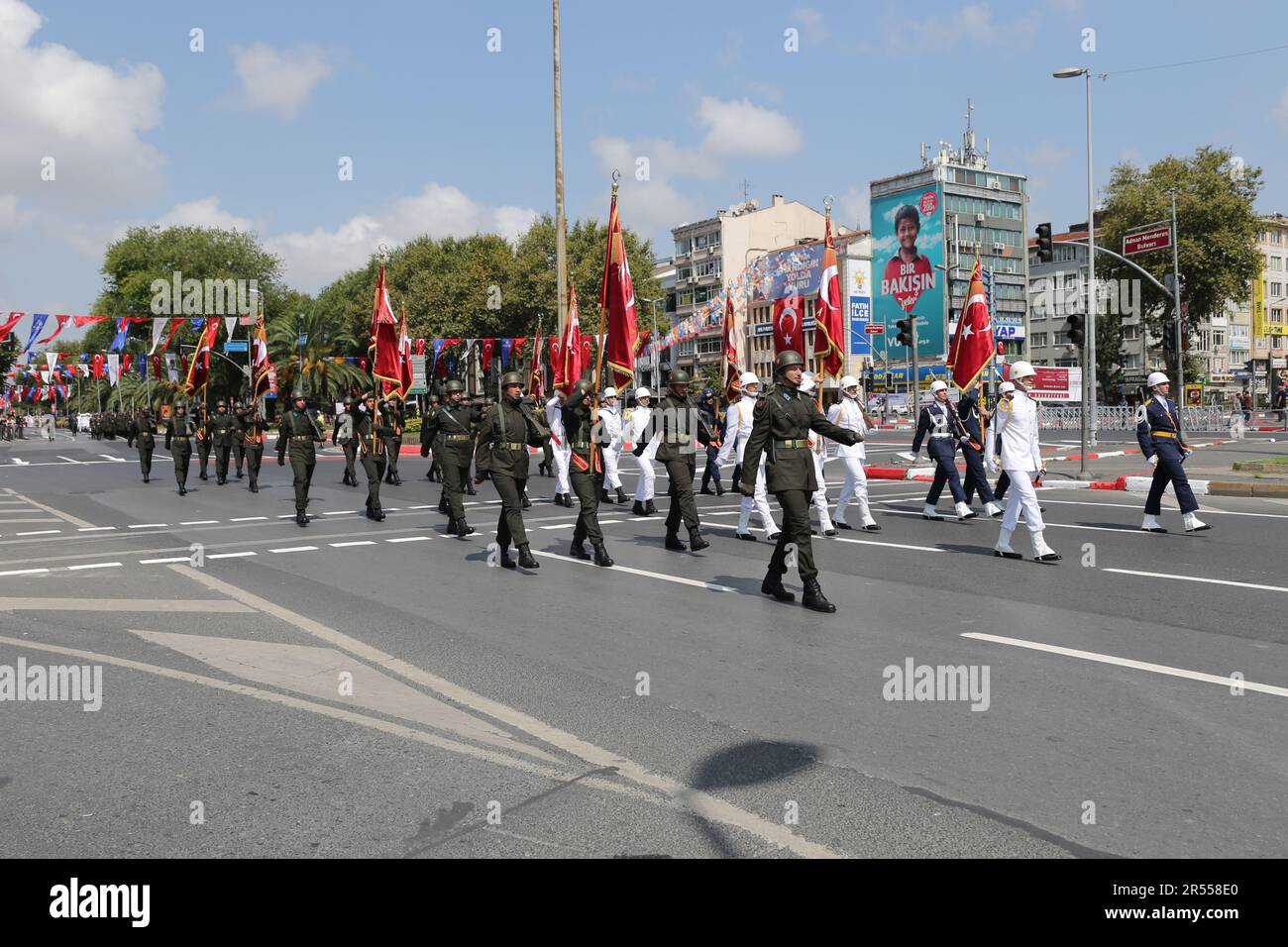 ISTANBUL, TURKIYE - AUGUST 30, 2022: Soldiers march during 100th ...