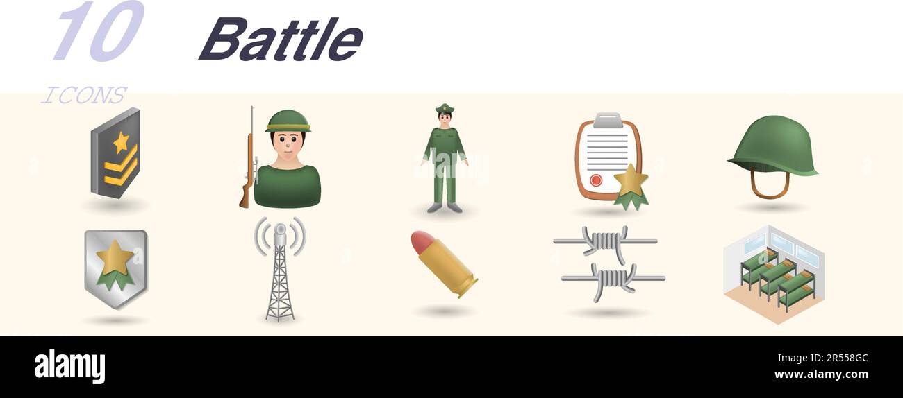 Battle set. Creative icons: military rank, soldier, commander, military ...
