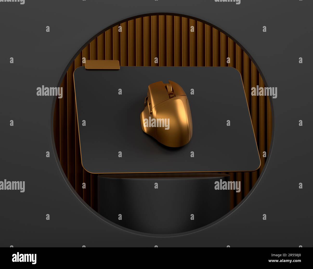 Wireless gaming computer mouse on cylinder podium with steps on ...