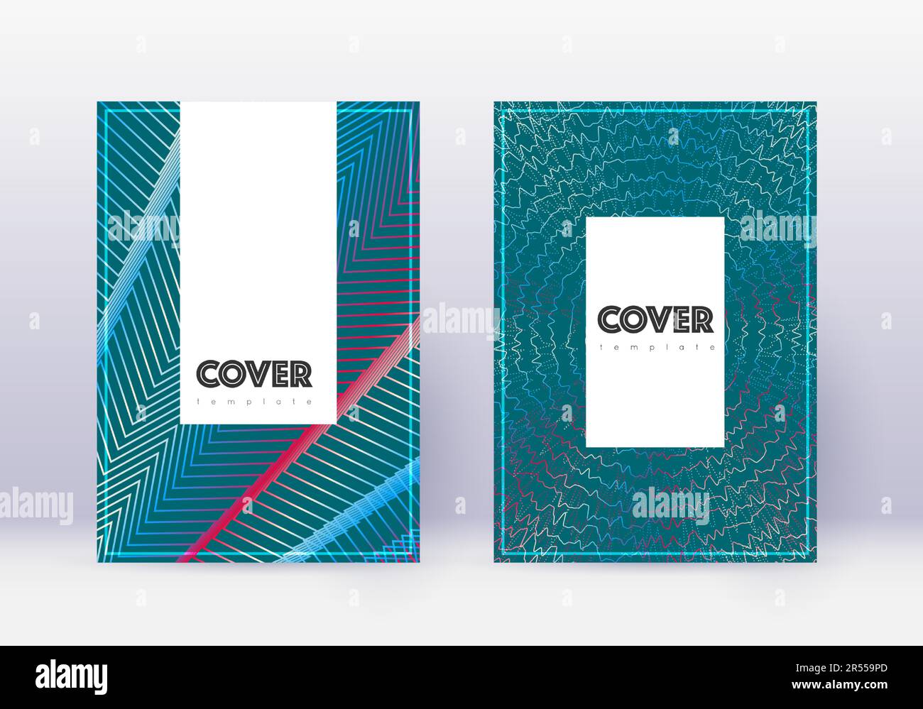 Hipster cover design template set. Red abstract lines on white blue ...