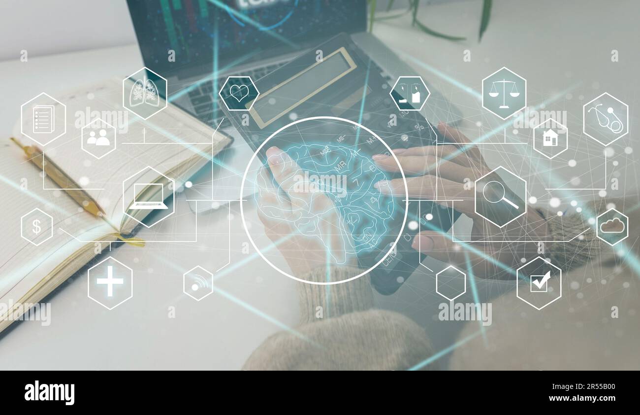 Artificial Intelligence AI, Internet of Things IoT. Business man using ...