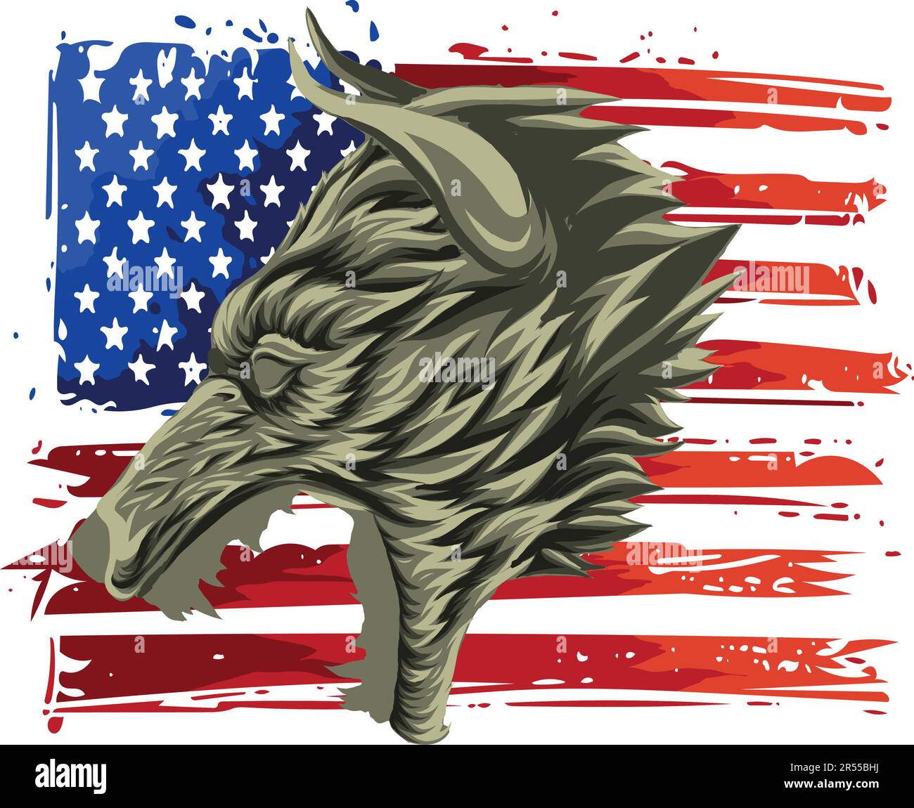 illustration of wolf head with amrican flag Stock Vector Image & Art ...
