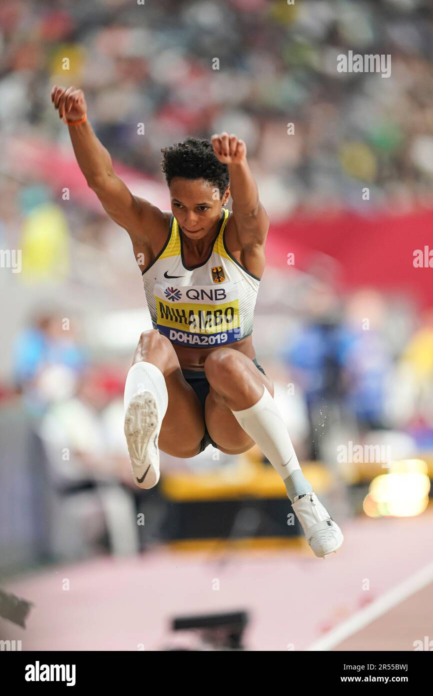 Malaika Mihambo in the long jump at the Doha 2019 World Athletics ...