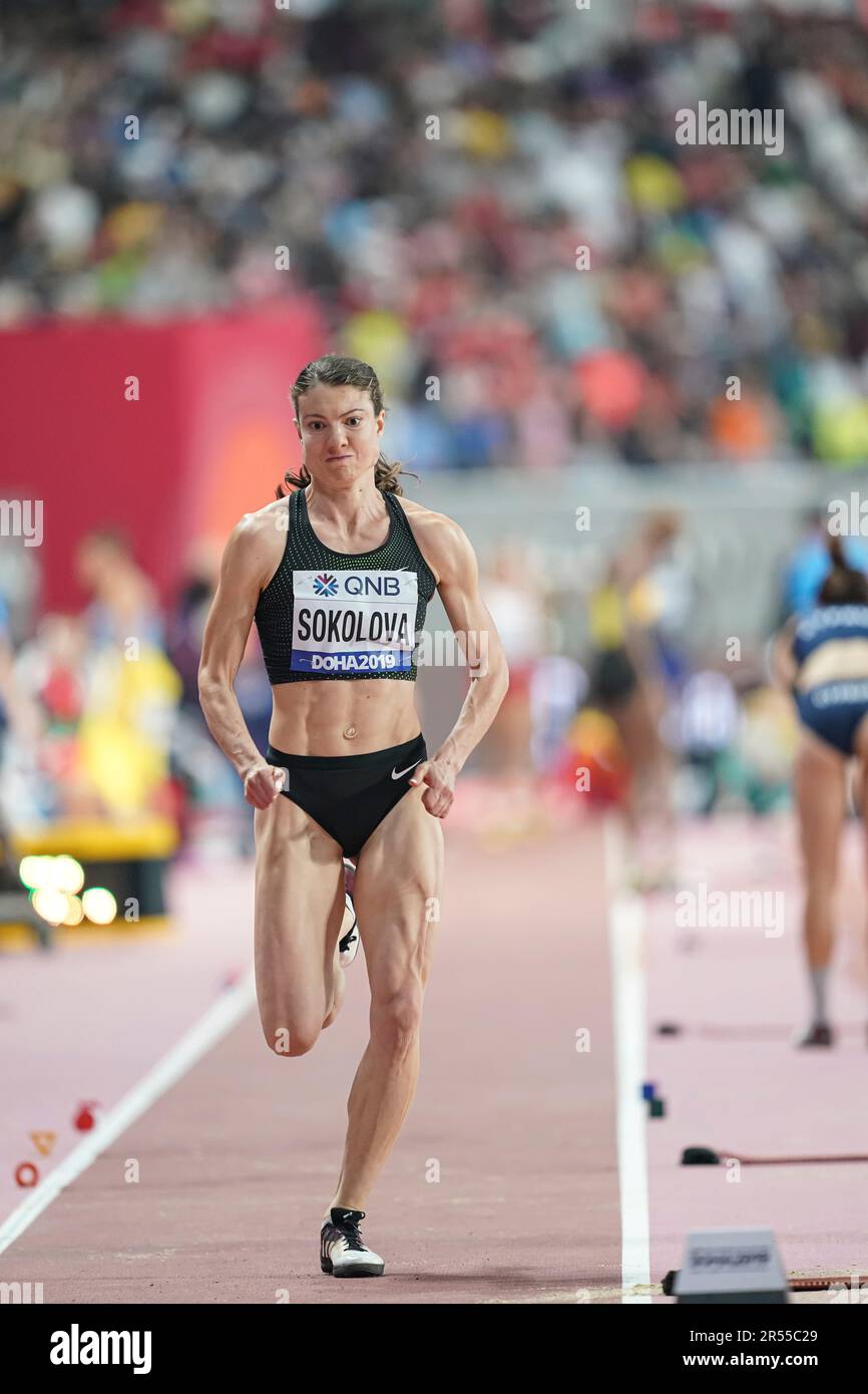 Yelena SOKOLOVA in the long jump at the Doha 2019 World Athletics ...