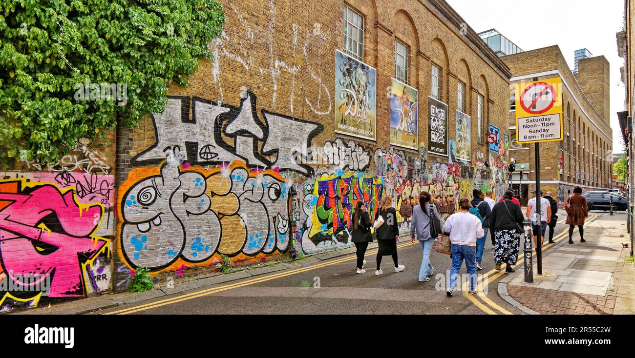 London Brick Lane Tower Hamlets shops cafes restaurants large wall in ...
