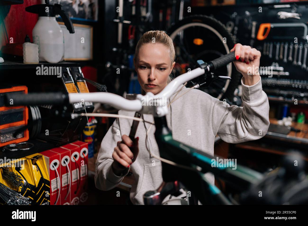 Close up blonde girl cycling hi-res stock photography and images - Alamy