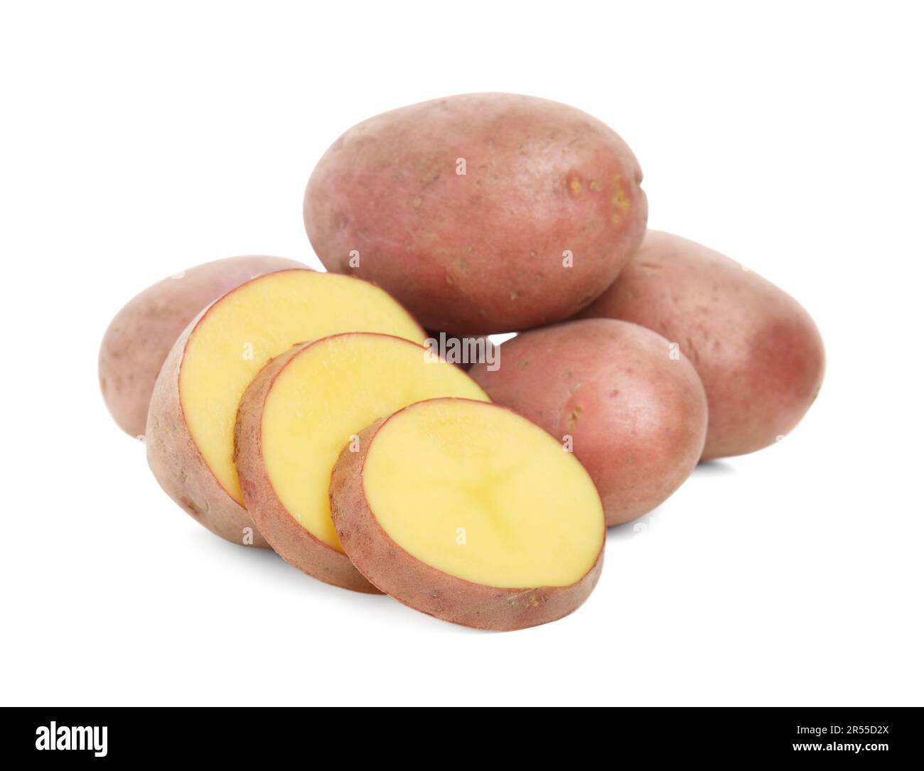 Whole and cut fresh potatoes on white background Stock Photo - Alamy