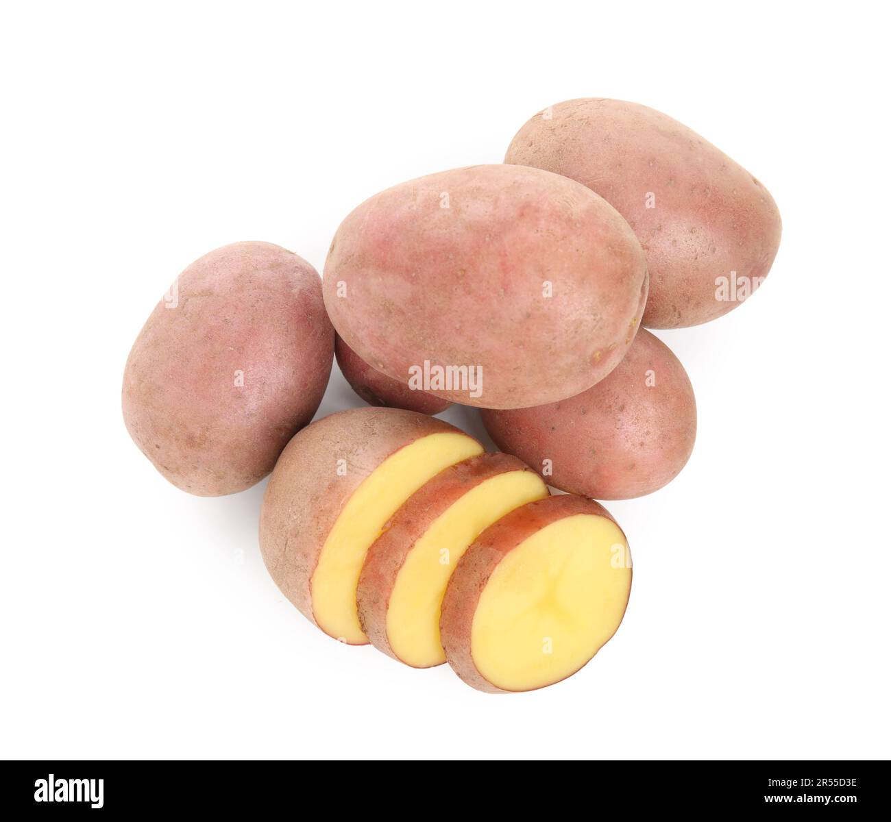 Whole and cut fresh potatoes on white background Stock Photo - Alamy