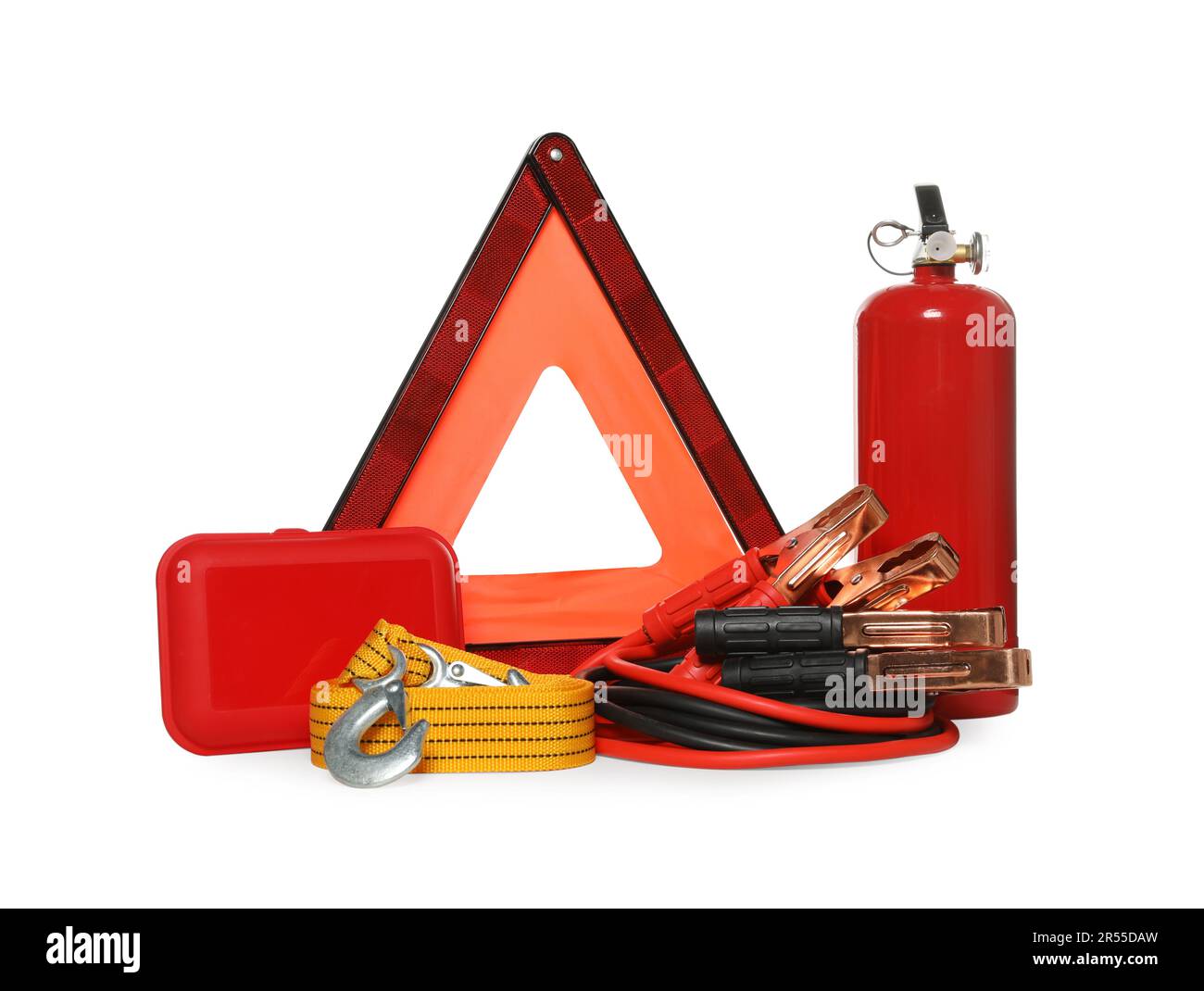 Set of car safety equipment on white background Stock Photo - Alamy