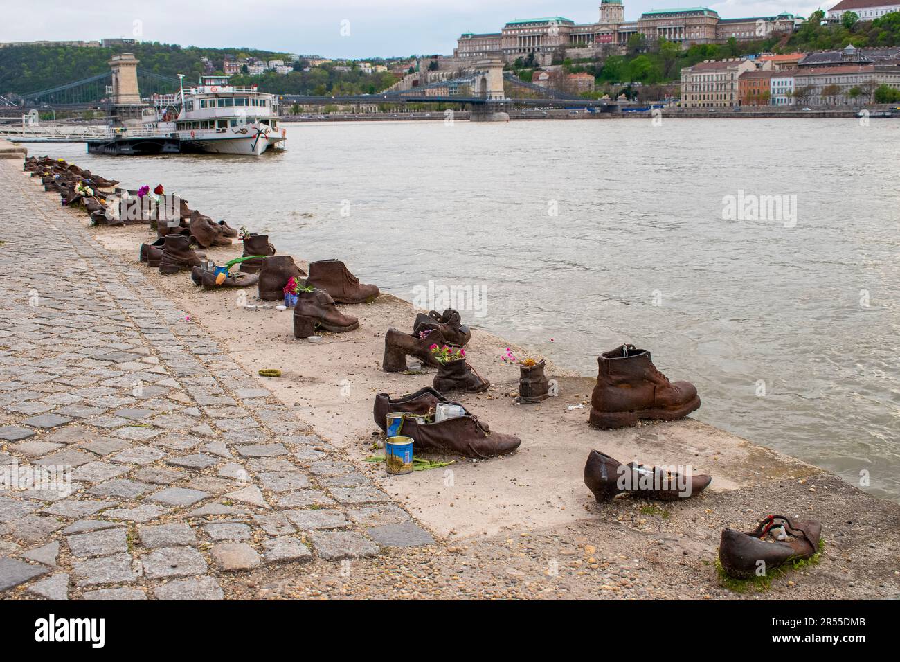budapest, hungary - april 16, 2023 shoes on the danube Bank, a monument ...