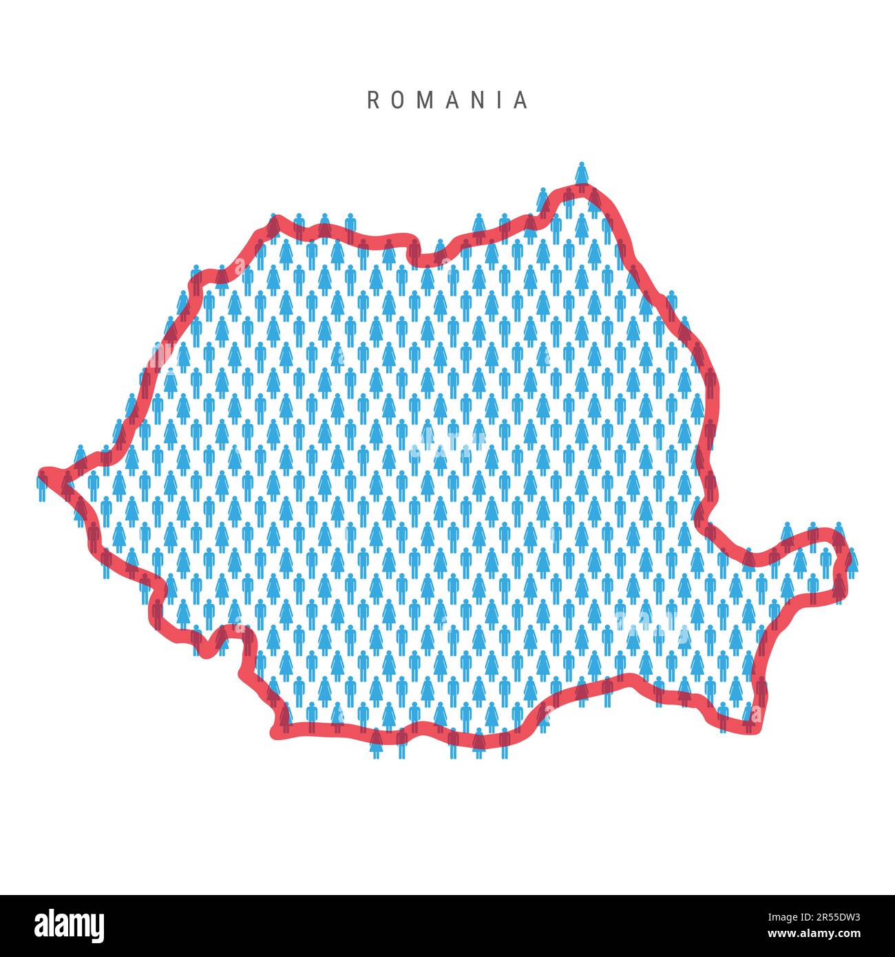 Romania population map. Stick figures Romanian people map with bold red ...