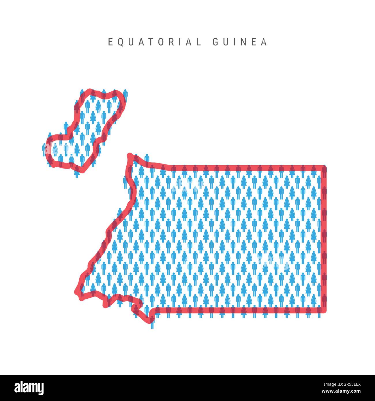 Equatorial Guinea population map. Stick figures people map with bold ...