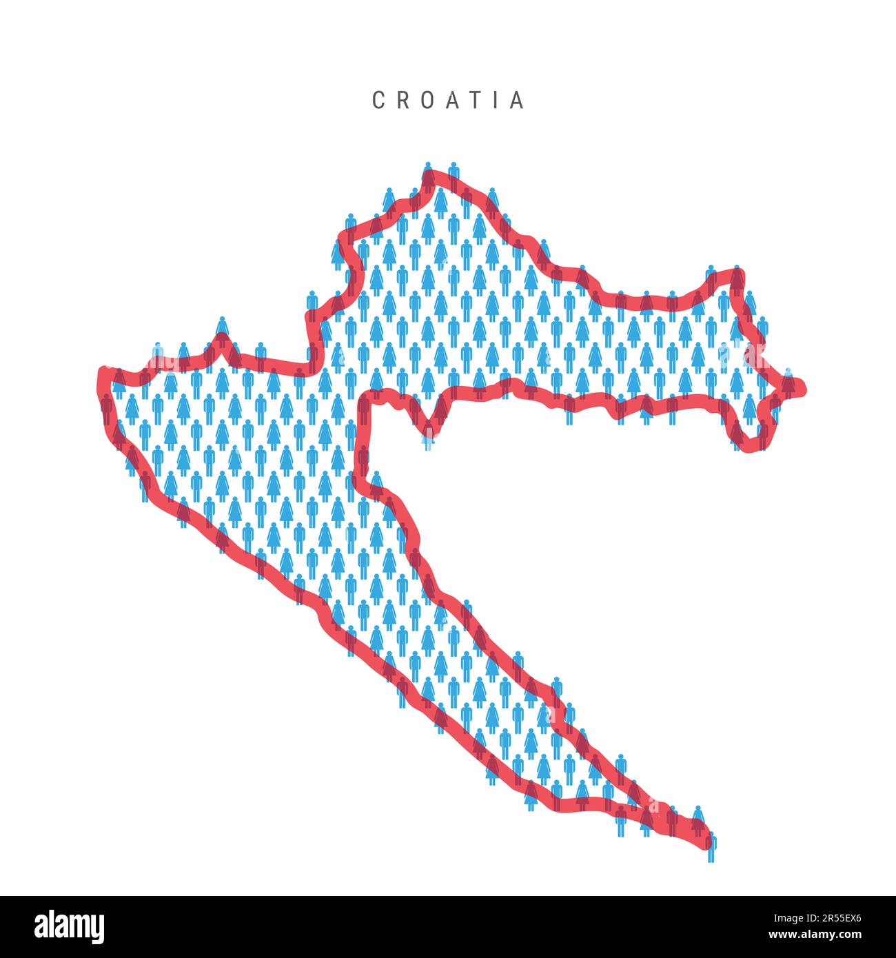 Croatia population map. Stick figures Croatian people map with bold red ...