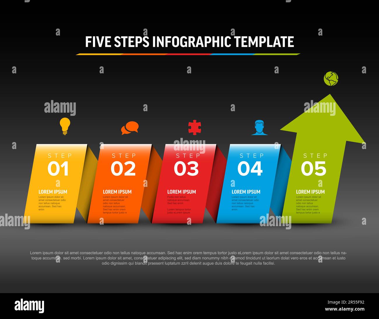 Colorful five progress steps template made from big arrow with ...