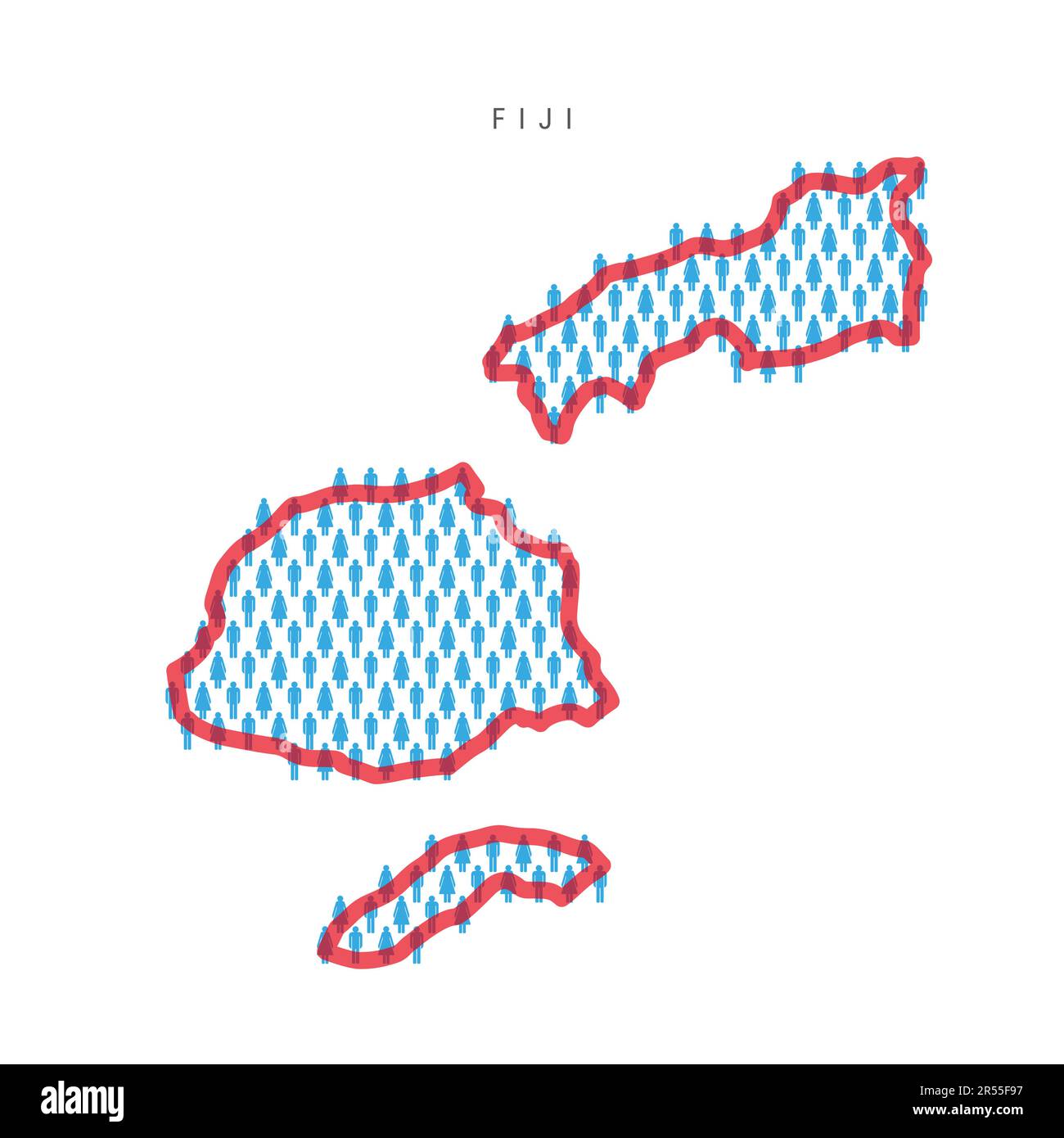 Fiji population map. Stick figures Fijian people map with bold red ...