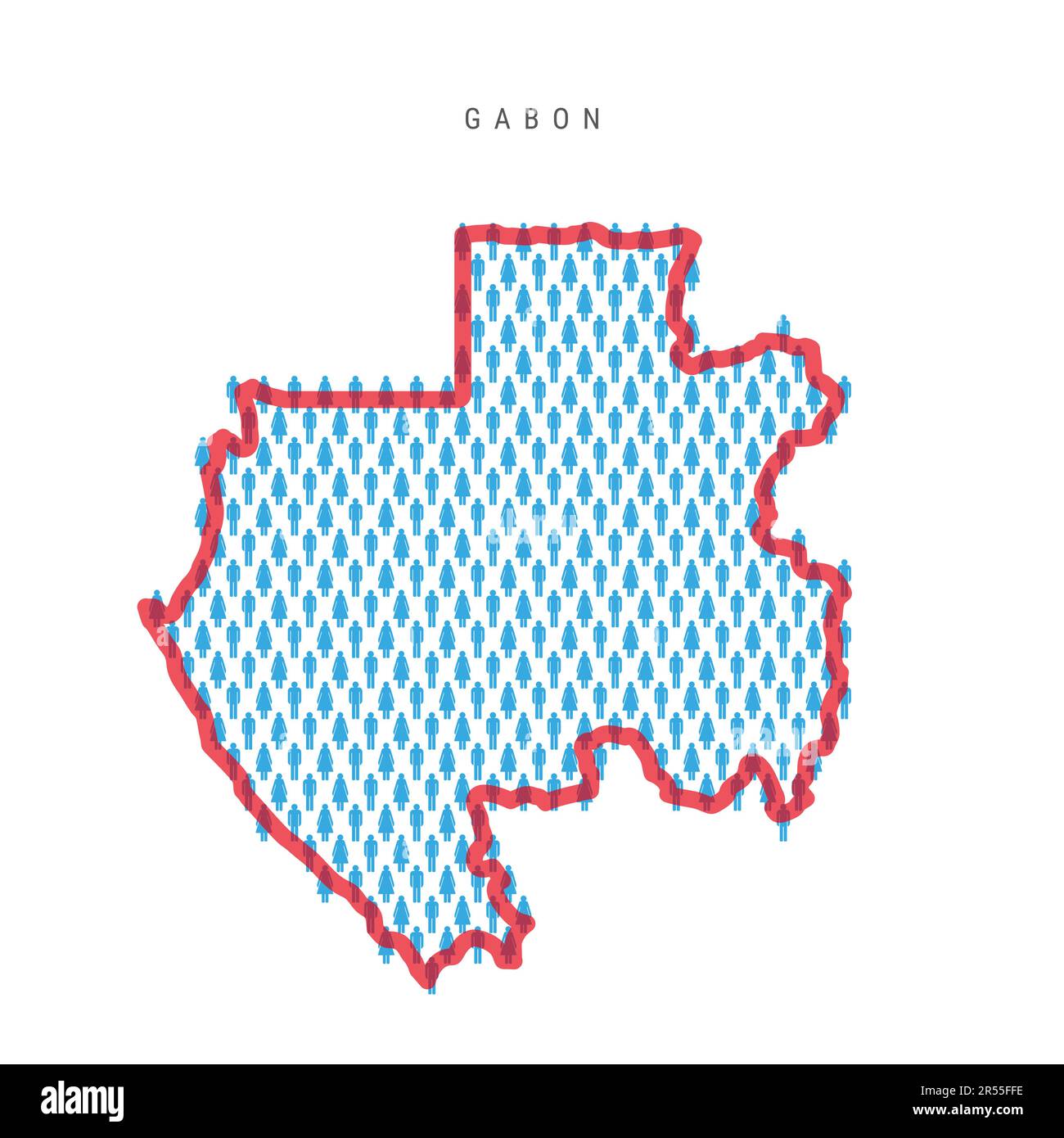 Gabon population map. Stick figures Gabonese people map with bold red ...