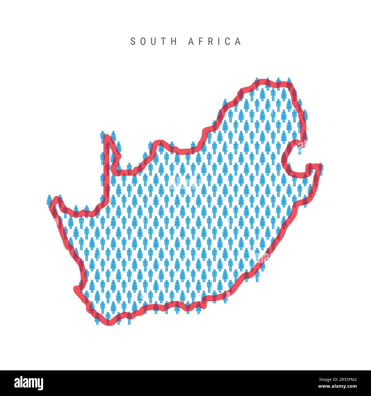 South Africa population map. Stick figures RSA people map with bold red ...