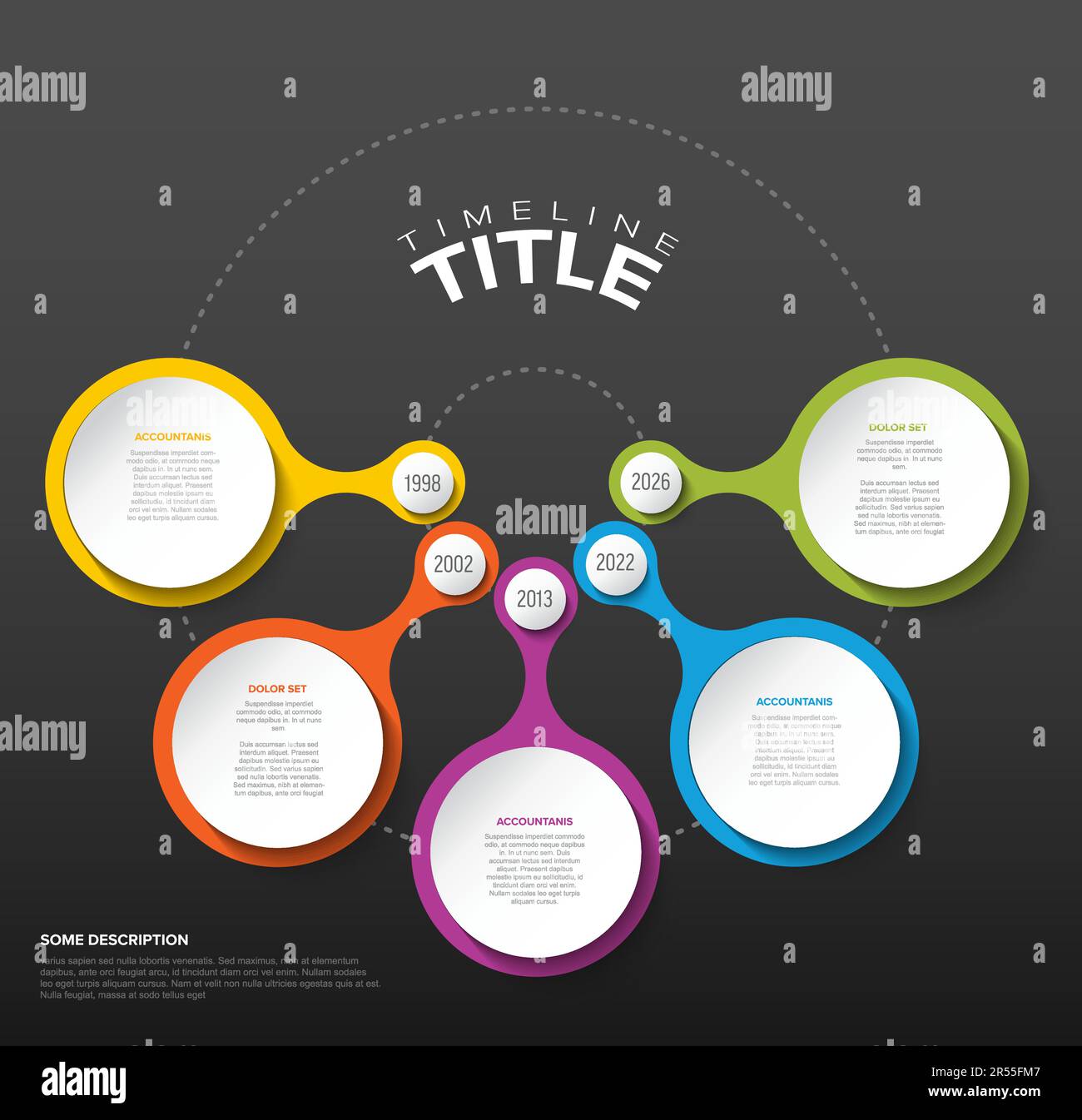 Vector dark rounded steps template made from six circle shapes with ...