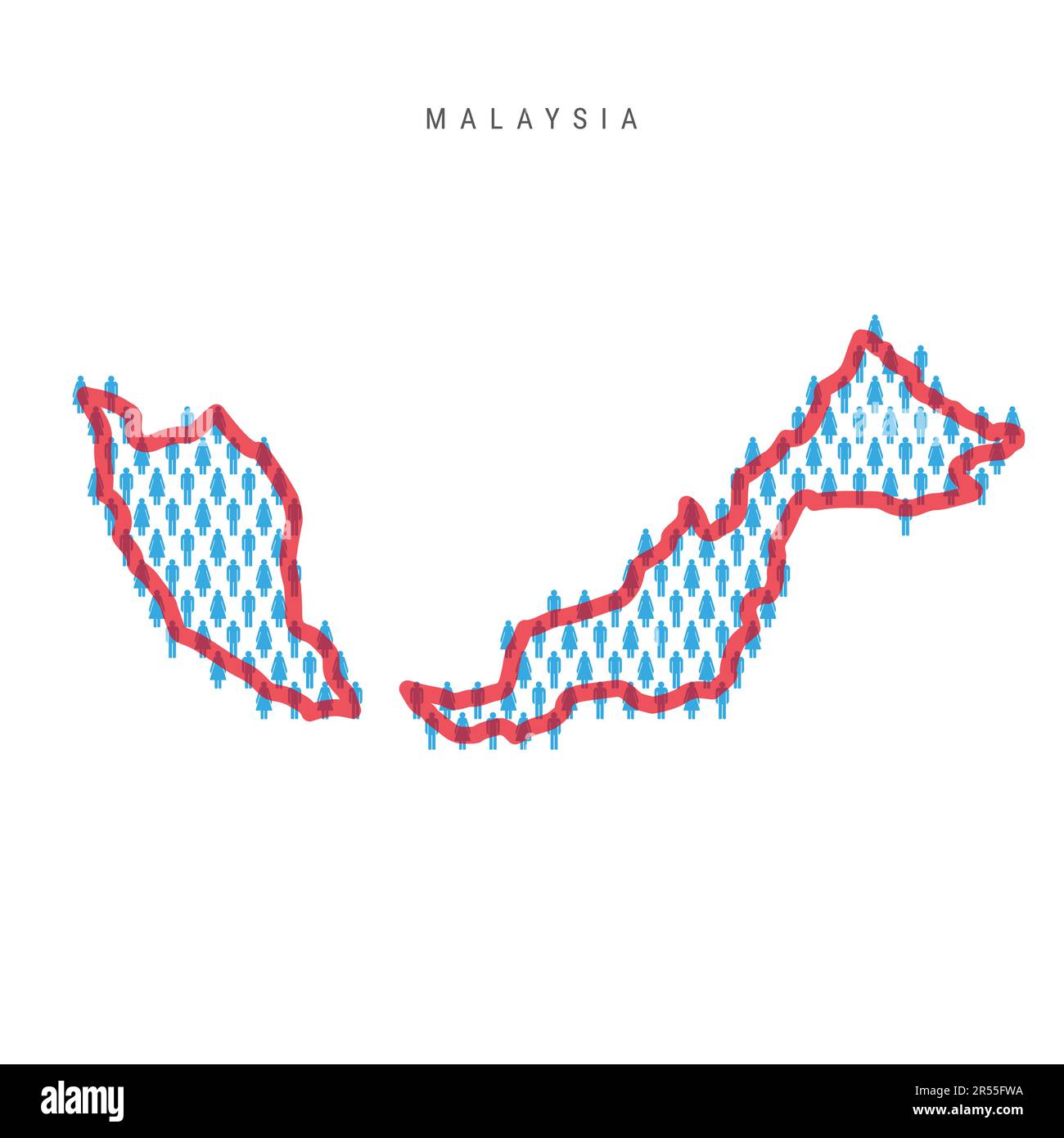 Malaysia population map. Stick figures Malaysian people map with bold ...