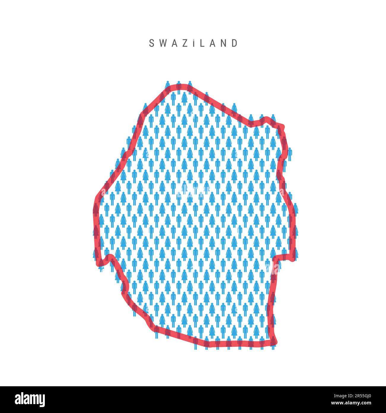 Swaziland population map. Stick figures Eswatini people map with bold ...