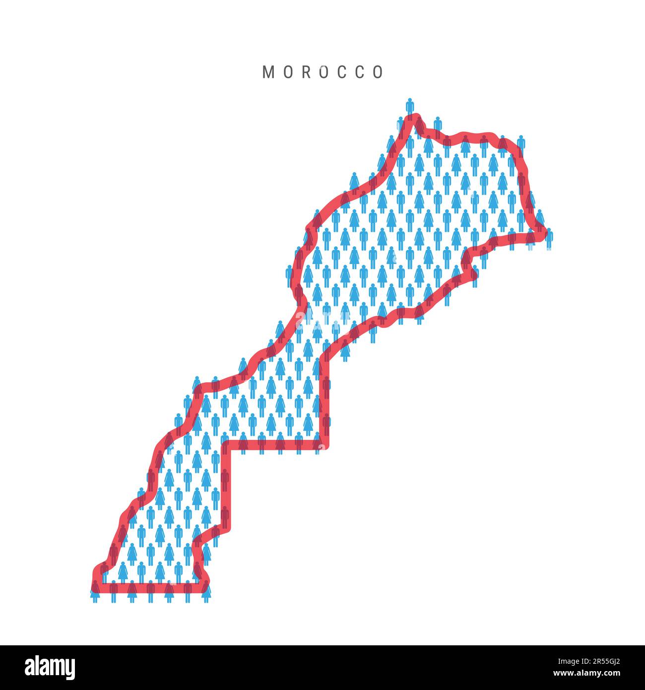 Morocco population map. Stick figures Moroccan people map with bold red ...