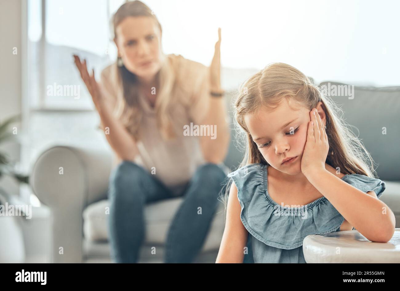 Angry lecture from mother, sad child and problem with discipline in ...