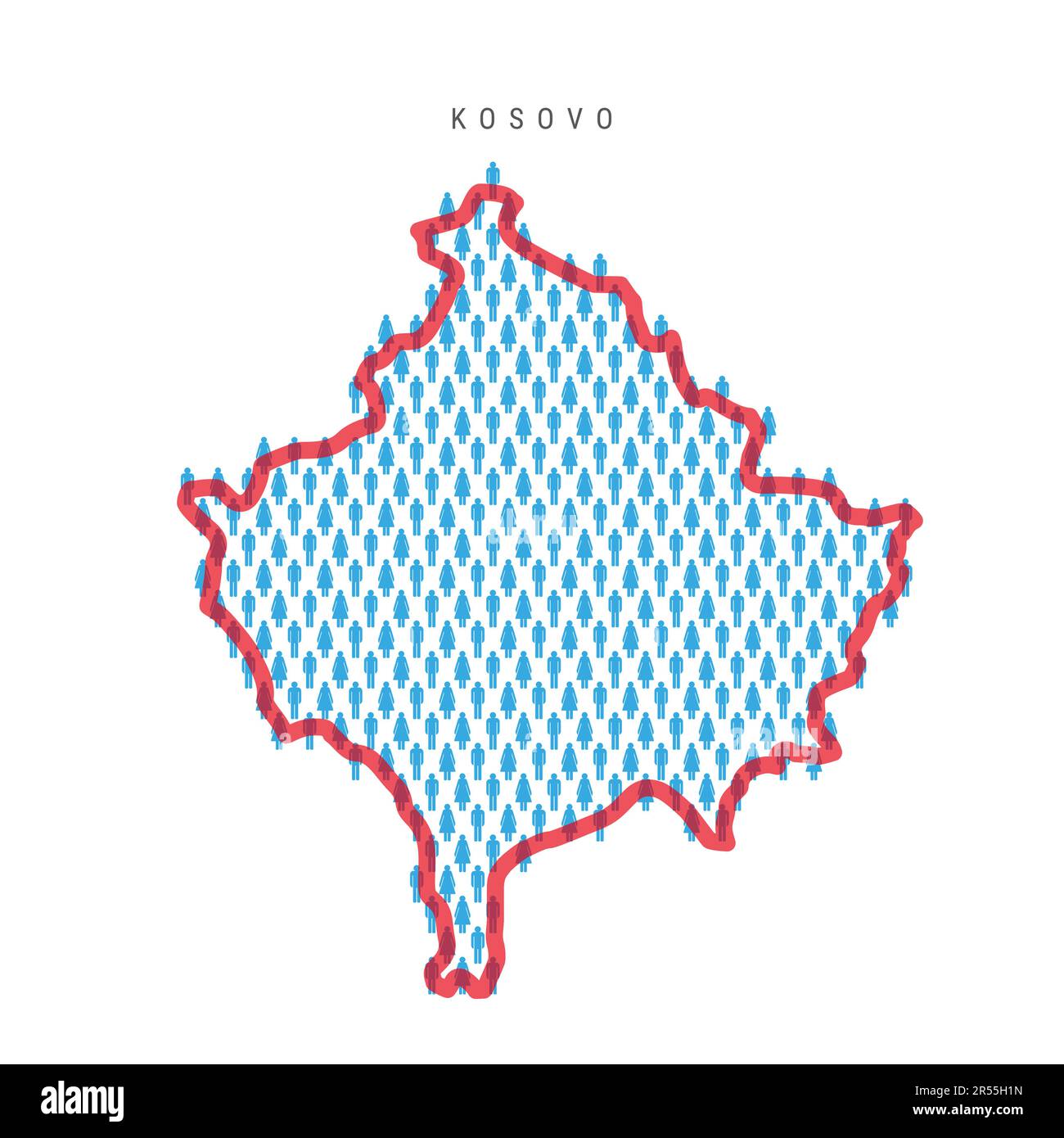 Kosovo population map. Stick figures Kosovan people map with bold red ...