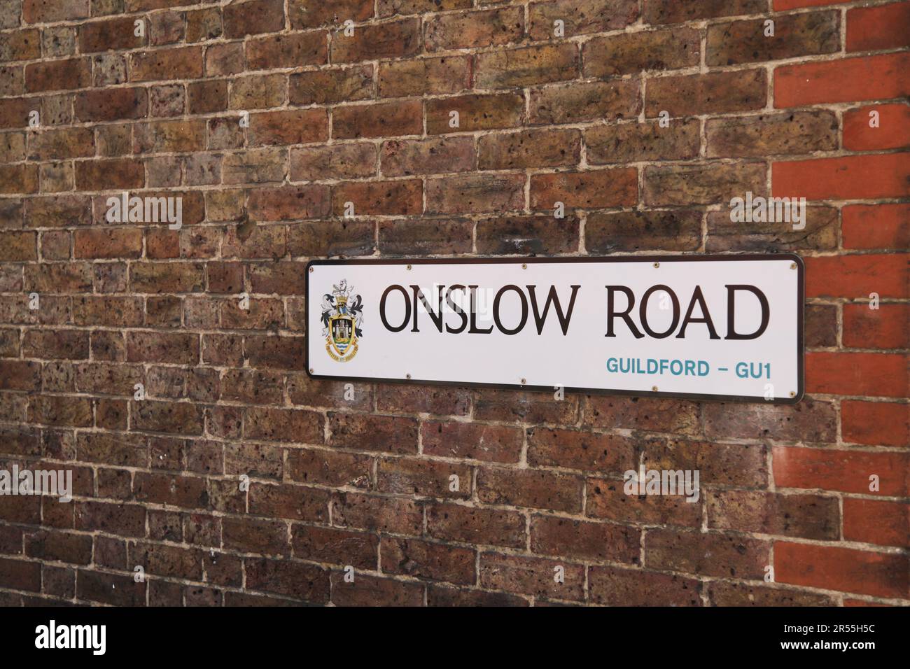 British Road Street sign for Onslow Road, Guildford, Surrey, England ...