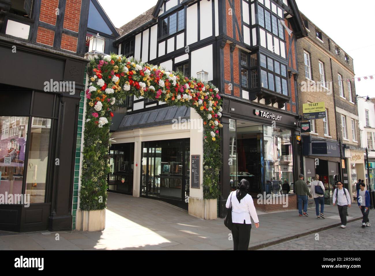 Flowers surrounding entrance to Tunsgate Square shopping centre on ...