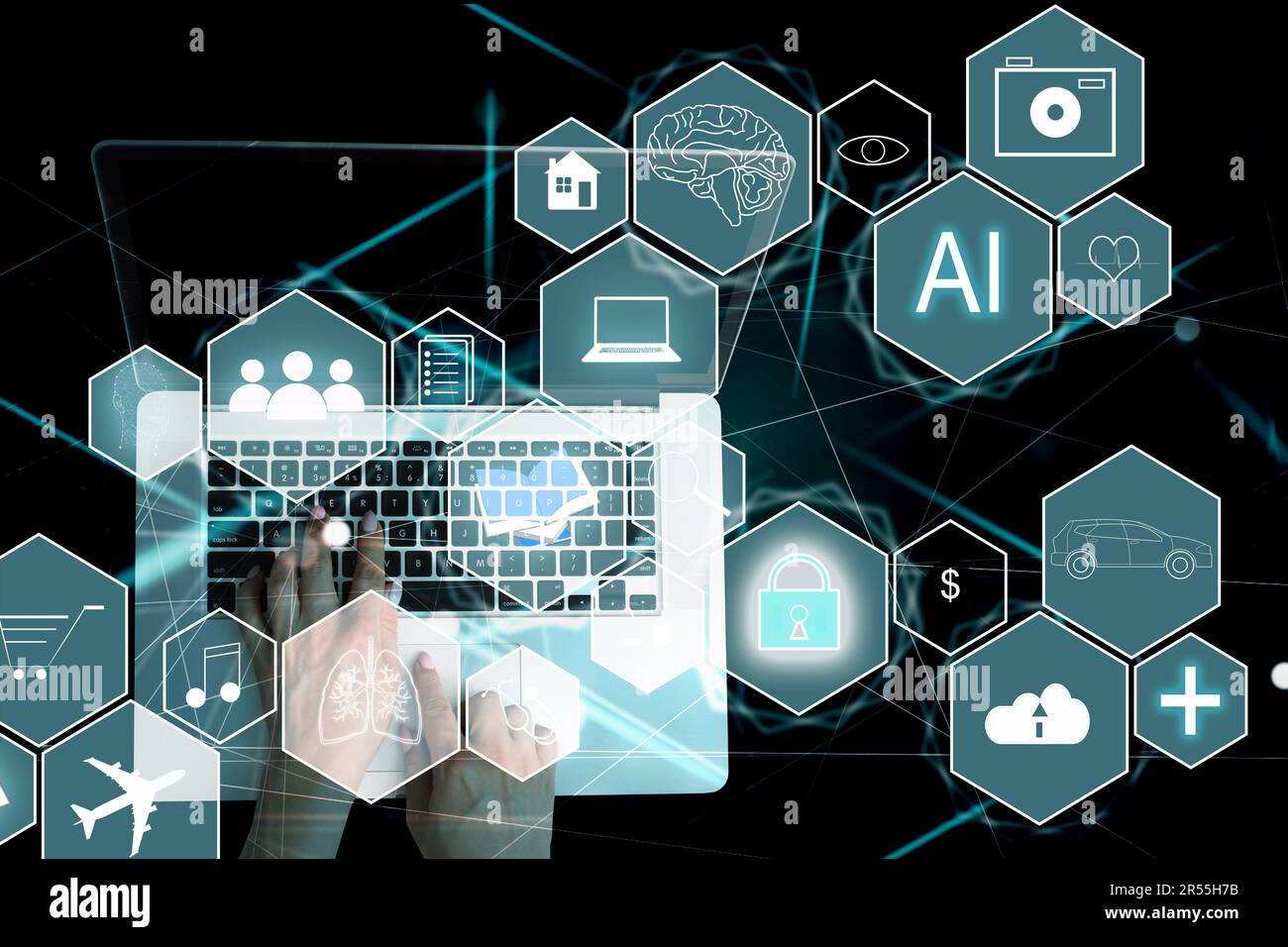 Ai tech, businessman show virtual graphic Global Internet connect Chatgpt Chat with AI ...