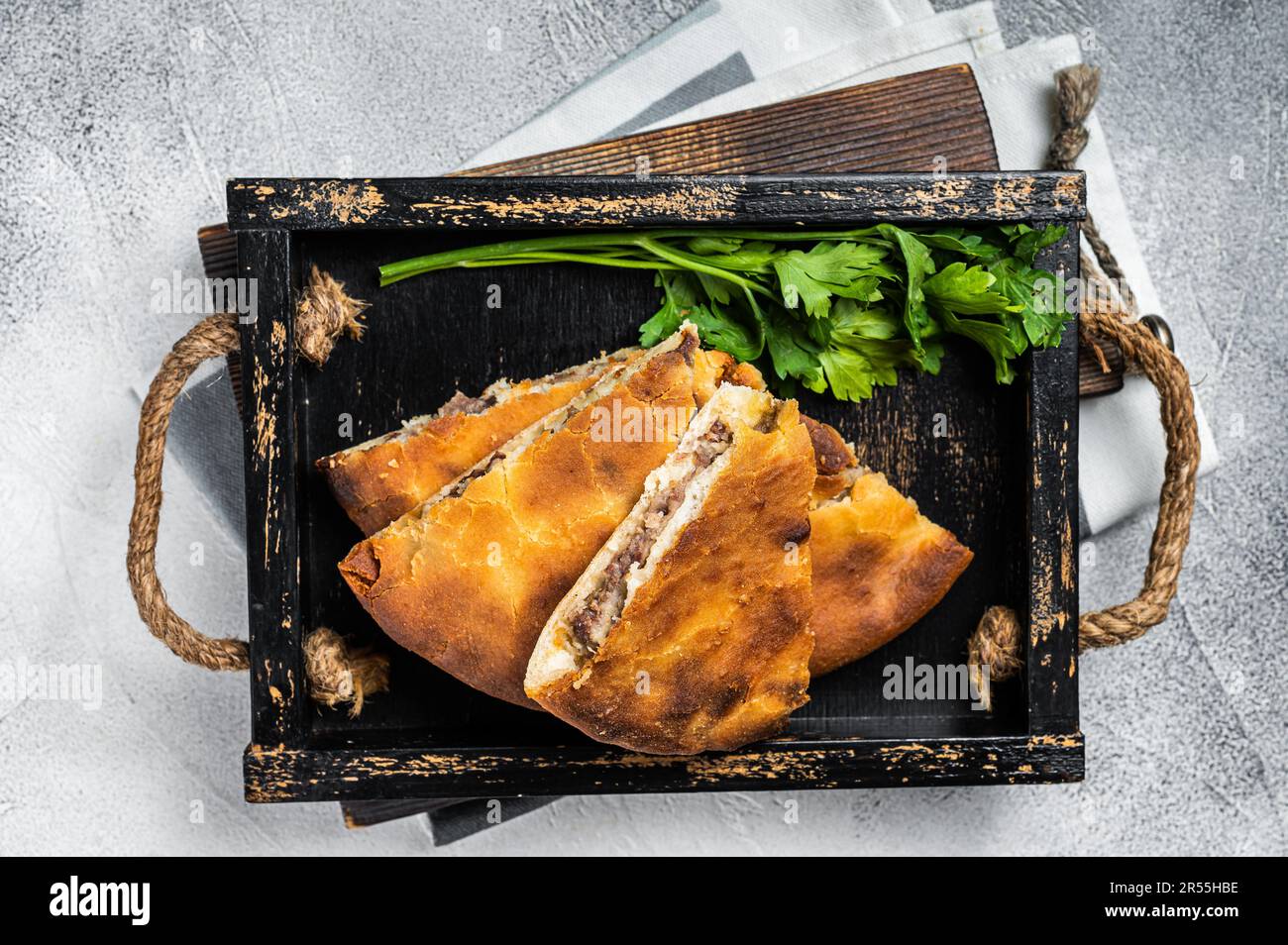National traditional Caucasian cuisine Ossetian pie with beef meat ...