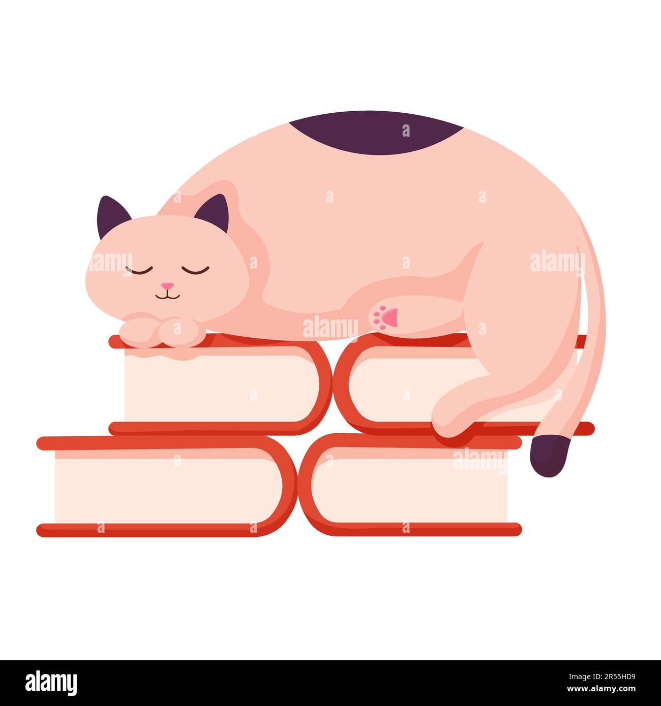 Cat character sleeping on books. Vector kitten icon, logo cartoon flat ...